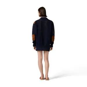 Miu Miu Crochet And Suede Cardigan - Navy
