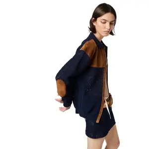 Miu Miu Crochet And Suede Cardigan - Navy