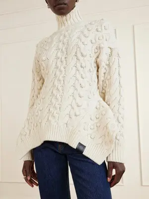 Stella McCartney Bobble Cable-knit Wool Turtleneck Sweater - Neutrals