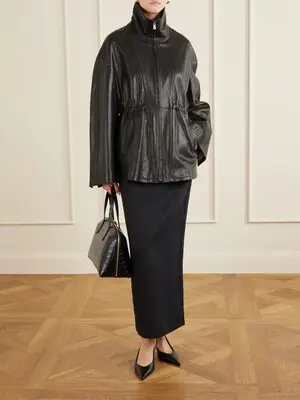 Nour Hammour Passage Leather Jacket With Funnel Neck - Black