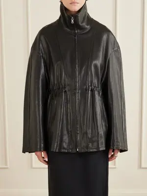 Nour Hammour Passage Leather Jacket With Funnel Neck - Black