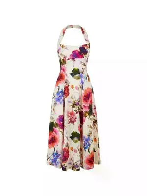 NICHOLAS Elisabeth Floral-print Halterneck Dress - White