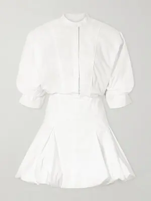 Simkhai Effie Bubble Pleated Cotton-blend Poplin Mini Dress - White