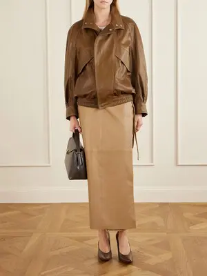Nour Hammour Paneled Leather Maxi Wrap Skirt