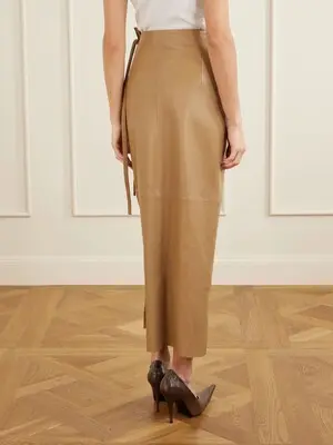 Nour Hammour Paneled Leather Maxi Wrap Skirt