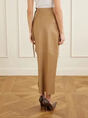 Nour Hammour Paneled Leather Maxi Wrap Skirt