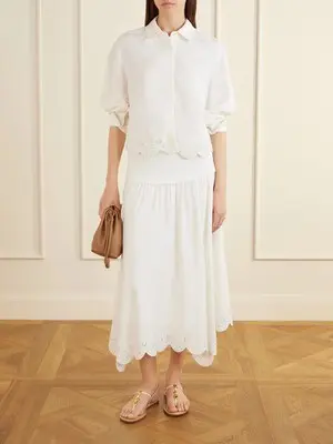 Simkhai Ames Cropped Broderie Anglaise Linen-blend Shirt