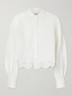 Simkhai Ames Cropped Broderie Anglaise Linen-blend Shirt - White