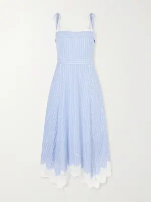 Simkhai Avaleigh Lace-trimmed Striped Cotton-poplin Midi Dress - Blue