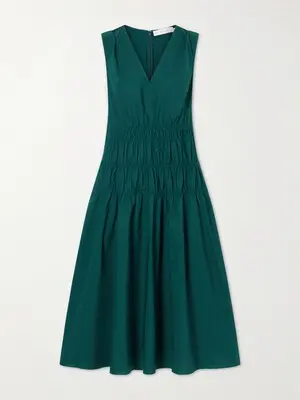 Proenza Schouler White Label Shirred Cotton-blend Poplin Midi Dress - Green