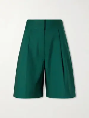 Proenza Schouler White Label Clio Pleated Cotton-blend Poplin Shorts - Green