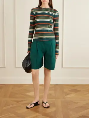 Proenza Schouler White Label Clio Pleated Cotton-blend Poplin Shorts - Green