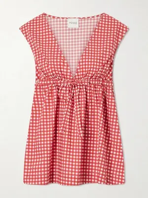 Posse Lindie Checked Cotton-poplin Top - Red
