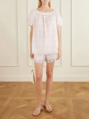 Posse Marilyn Lace-trimmed Checked Cotton Shorts - Pink