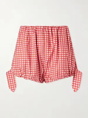 Posse Posse Rosie Tie-Detailed Checked Cotton-Poplin Shorts Red