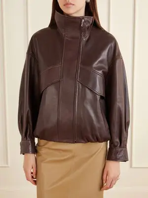 Nour Hammour Roland Leather Zip-up Jacket - Brown
