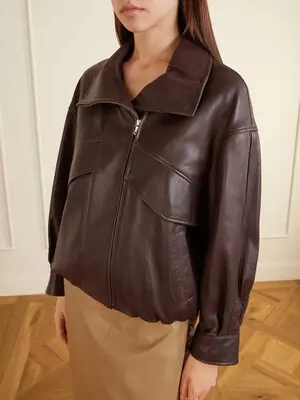 Nour Hammour Roland Leather Zip-up Jacket - Brown