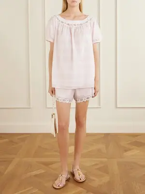 Posse Marilyn Lace-trimmed Checked Cotton Blouse - Pink