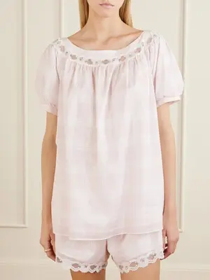 Posse Marilyn Lace-trimmed Checked Cotton Blouse - Pink