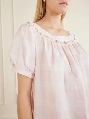 Posse Marilyn Lace-trimmed Checked Cotton Blouse - Pink