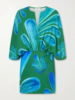 Themis Z Alcmene Printed Satin Mini Dress - Green
