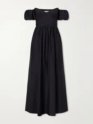 Matteau Organic Cotton-blend Off Shoulder Midi Dress - Black