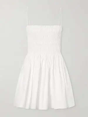 Matteau Shirred Cotton Mini Dress - White