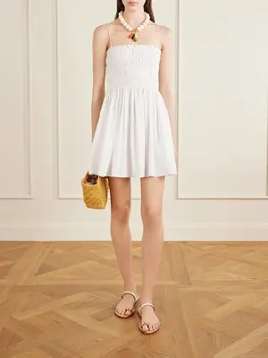 Matteau Shirred Cotton Mini Dress - White