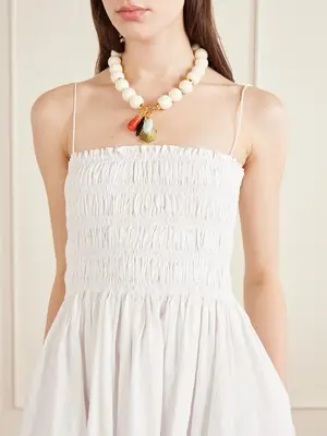 Matteau Shirred Cotton Mini Dress - White
