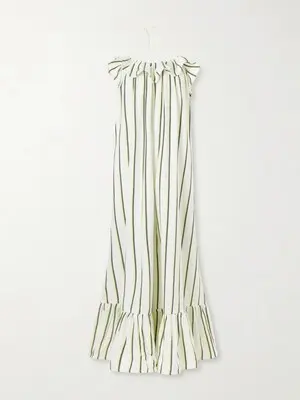 MARRAKSHI LIFE Ruffled Striped Cotton Maxi Dress - Neutrals