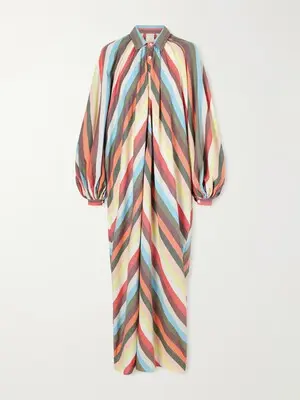 MARRAKSHI LIFE Balloon Sleeve Striped Cotton Maxi Dress - Multi