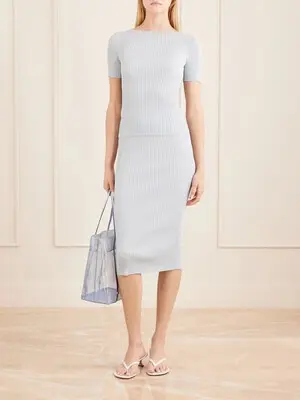 LESET Blake Metallic Ribbed-knit Midi Skirt - Blue