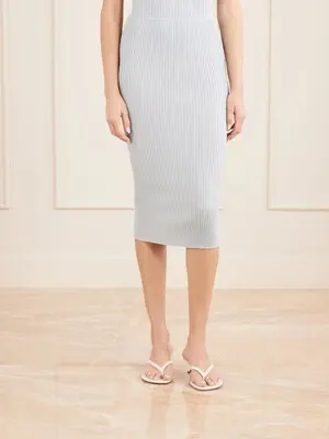 LESET Blake Metallic Ribbed-knit Midi Skirt - Blue