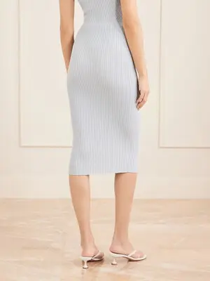 LESET Blake Metallic Ribbed-knit Midi Skirt - Blue