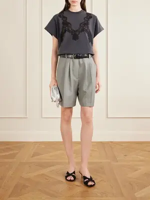 Stella McCartney Lace-trimmed Cotton-jersey T-shirt - Black