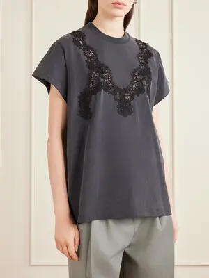 Stella McCartney Lace-trimmed Cotton-jersey T-shirt - Black