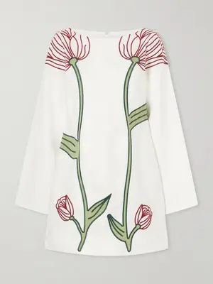 Farm Rio Embroidered Linen Mini Dress - Neutrals
