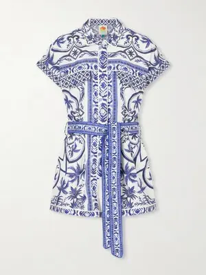 Farm Rio Wonderful City Printed Linen Jumpsuit - Blue