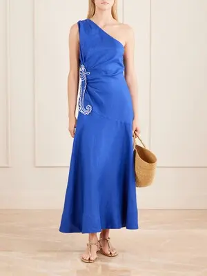 Farm Rio Seahorse Embroidered Linen Maxi Dress