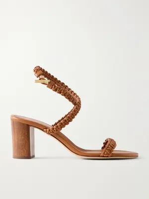GIANVITO ROSSI Braided Leather Ankle Strap Sandals - Brown