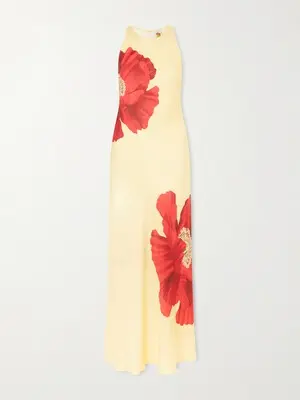 Farm Rio Floral-print Satin Maxi Dress - Yellow