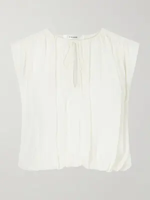 FRAME Wave Cropped Silk Top - Neutrals
