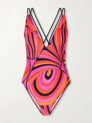 Emilio Pucci PUCCI "Iride" Print Halterneck Swimsuit Bright Pink
