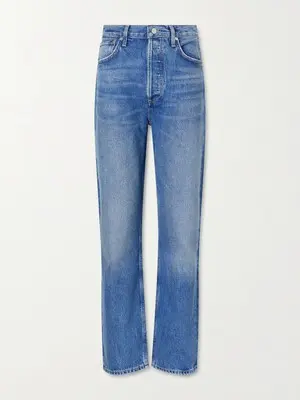 High Rise Straight Leg Faded Jeans