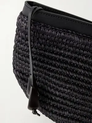 HUNTING SEASON Zip Leather-trimmed Raffia Clutch - Black