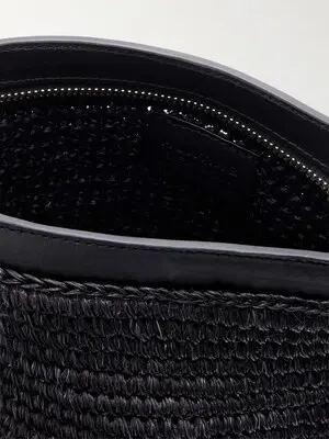 HUNTING SEASON Zip Leather-trimmed Raffia Clutch - Black