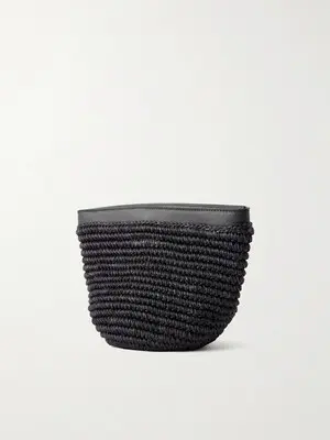 HUNTING SEASON Zip Clutch In Raffia With Leather Trim - Black