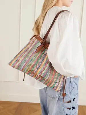 JIMMY CHOO Leather-trimmed Raffia Tote Bag - Multi