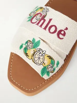 Chloé Embroidered Raffia And Leather Slides - Neutrals