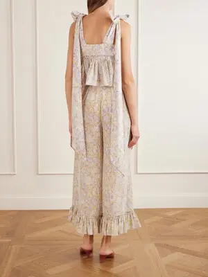 Chloé Floral-print Cotton-poplin Cropped Top With Bow Detail